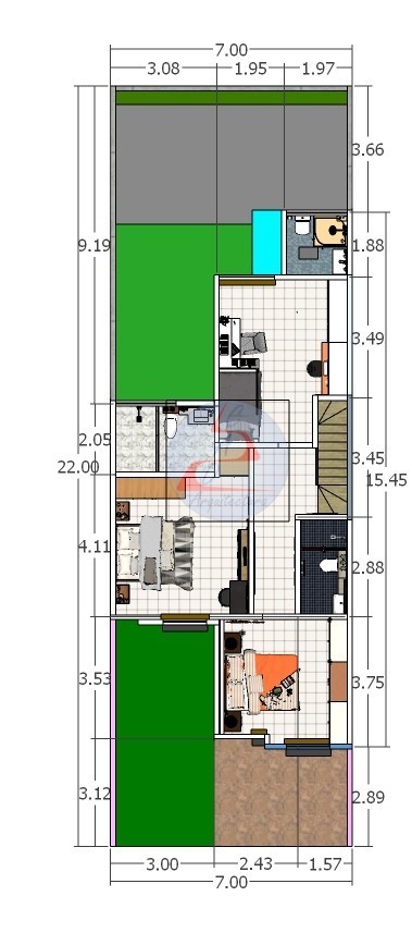 Casa de 7x15 DOS Plantas 3 RECAMARAS d291 - CASA ACTUAL DISEÑO
